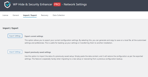 Import / Export plugin settings